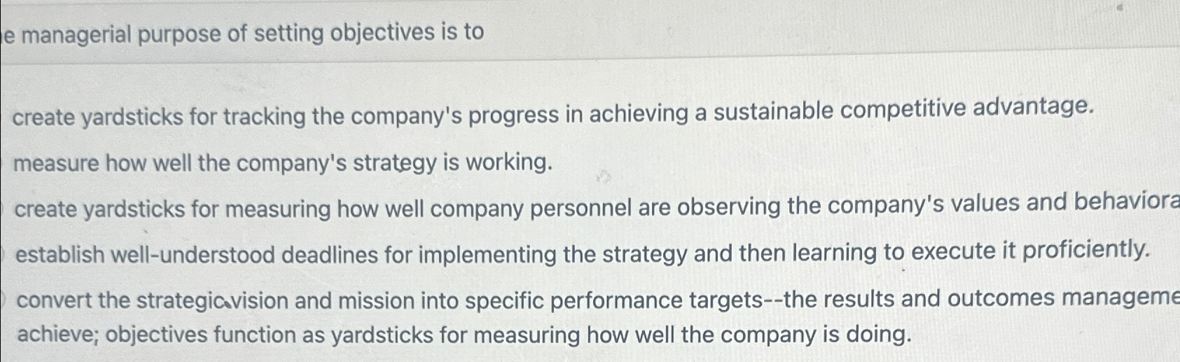 Solved e managerial purpose of setting objectives is | Chegg.com