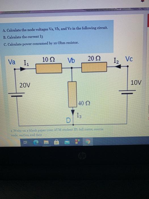 Solved A. Calculate the node voltages Va, Vb, and Ve in the | Chegg.com