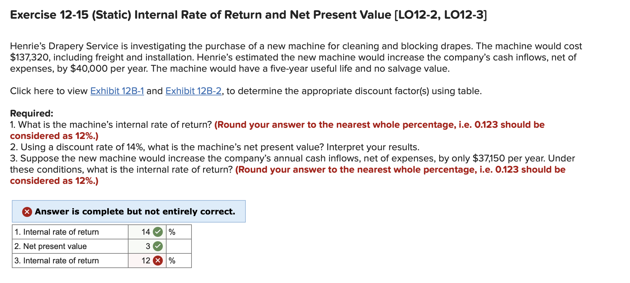 Solved Exercise 12-15 (Static) ﻿Internal Rate of Return and | Chegg.com