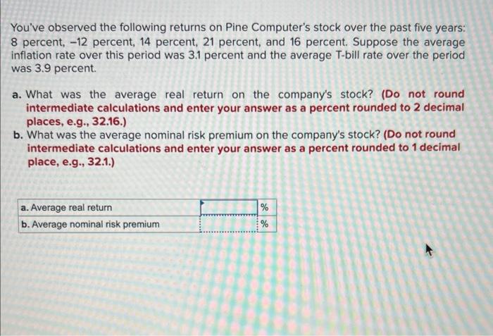 Solved You've observed the following returns on Pine | Chegg.com