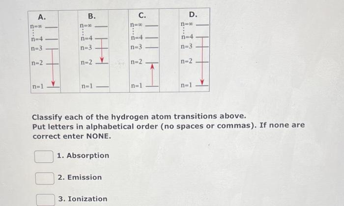 Solved Classify each of the hydrogen atom transitions above. | Chegg.com