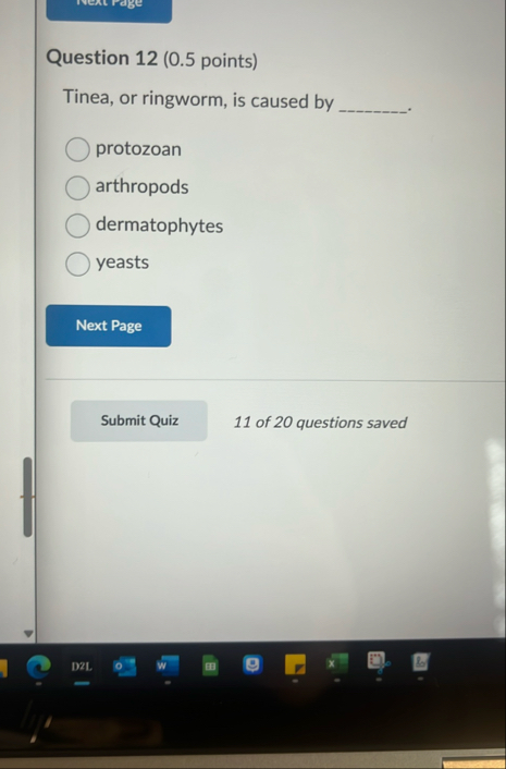 Solved Question 12 ( 0.5 ﻿points)Tinea, or ringworm, is | Chegg.com