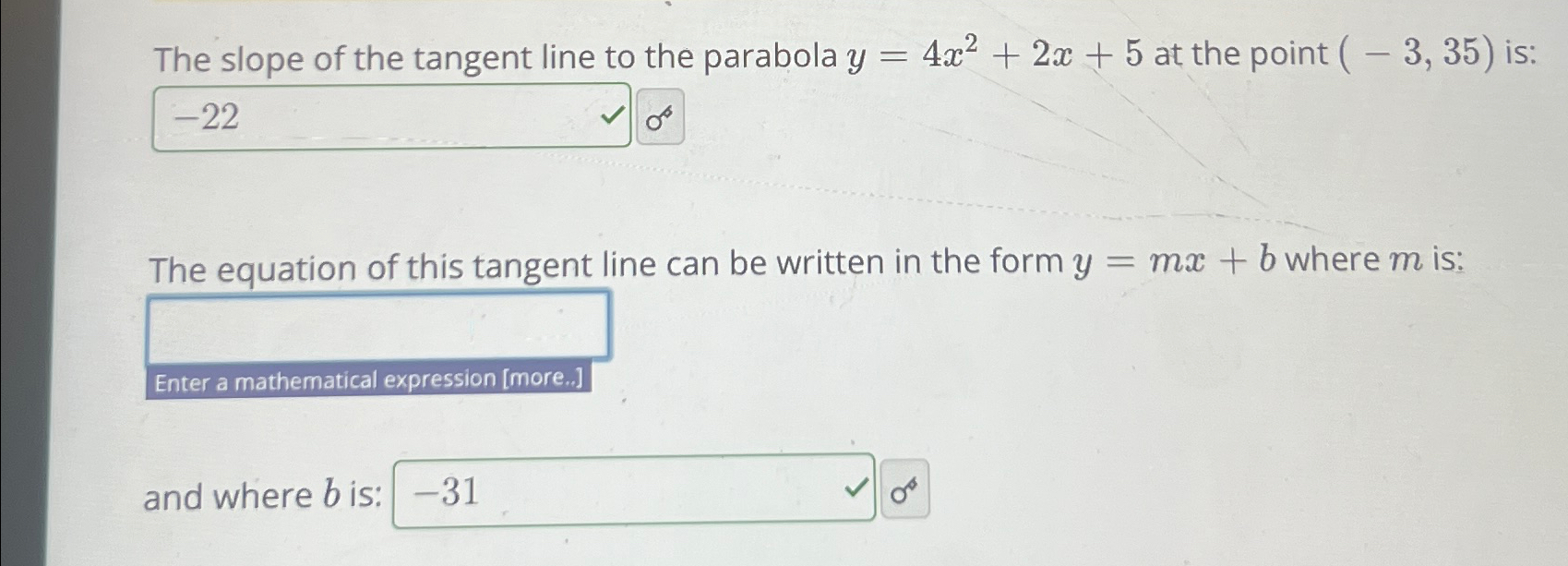 Solved The slope of the tangent line to the parabola | Chegg.com