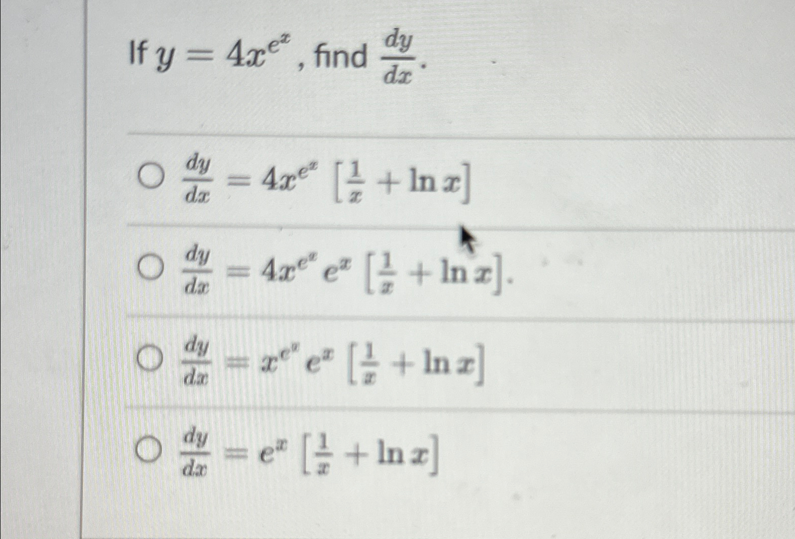 Solved If y=4xex, ﻿find | Chegg.com