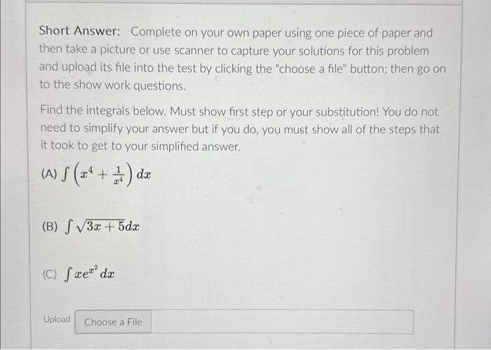Solved Short Answer: Complete on your own paper using one | Chegg.com