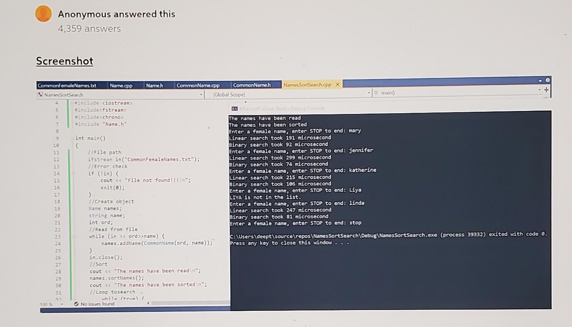 The names have been read The names have been sorted | Chegg.com