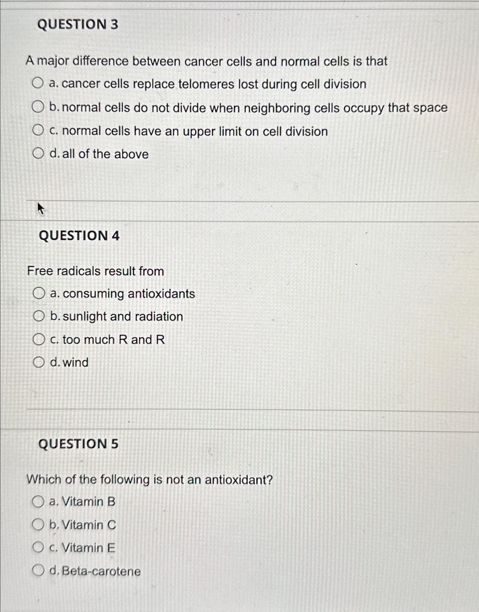 Solved QUESTION 3A major difference between cancer cells and | Chegg.com