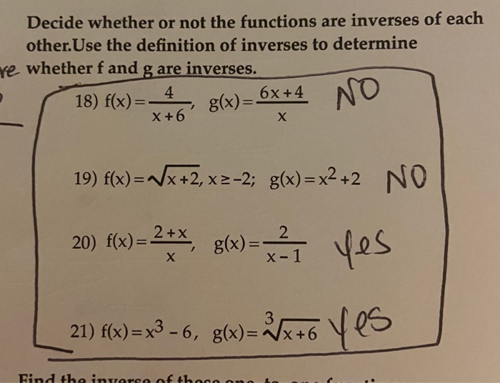 Solved Decide whether or not the functions are inverses of | Chegg.com