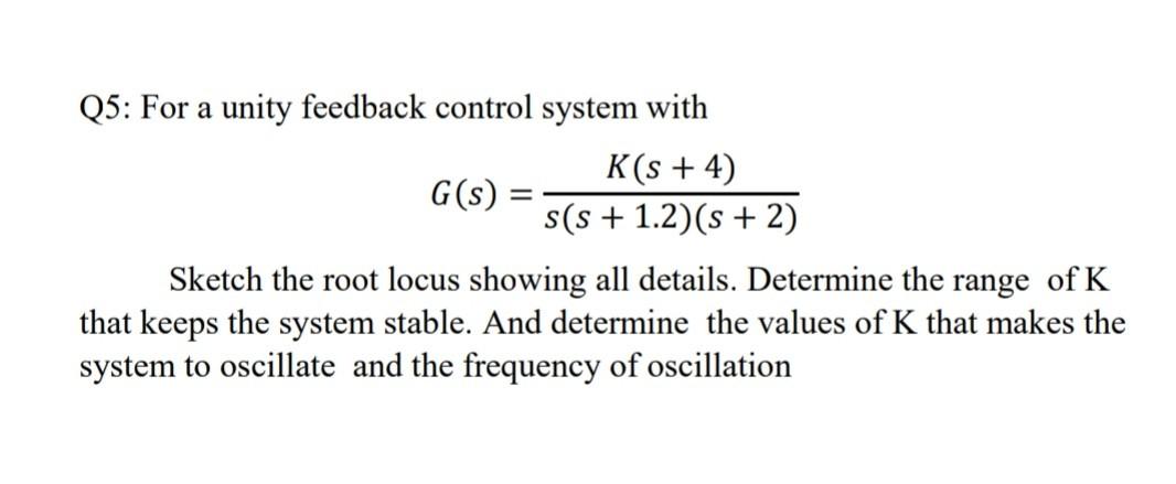 Q5: For a unity feedback control system with | Chegg.com