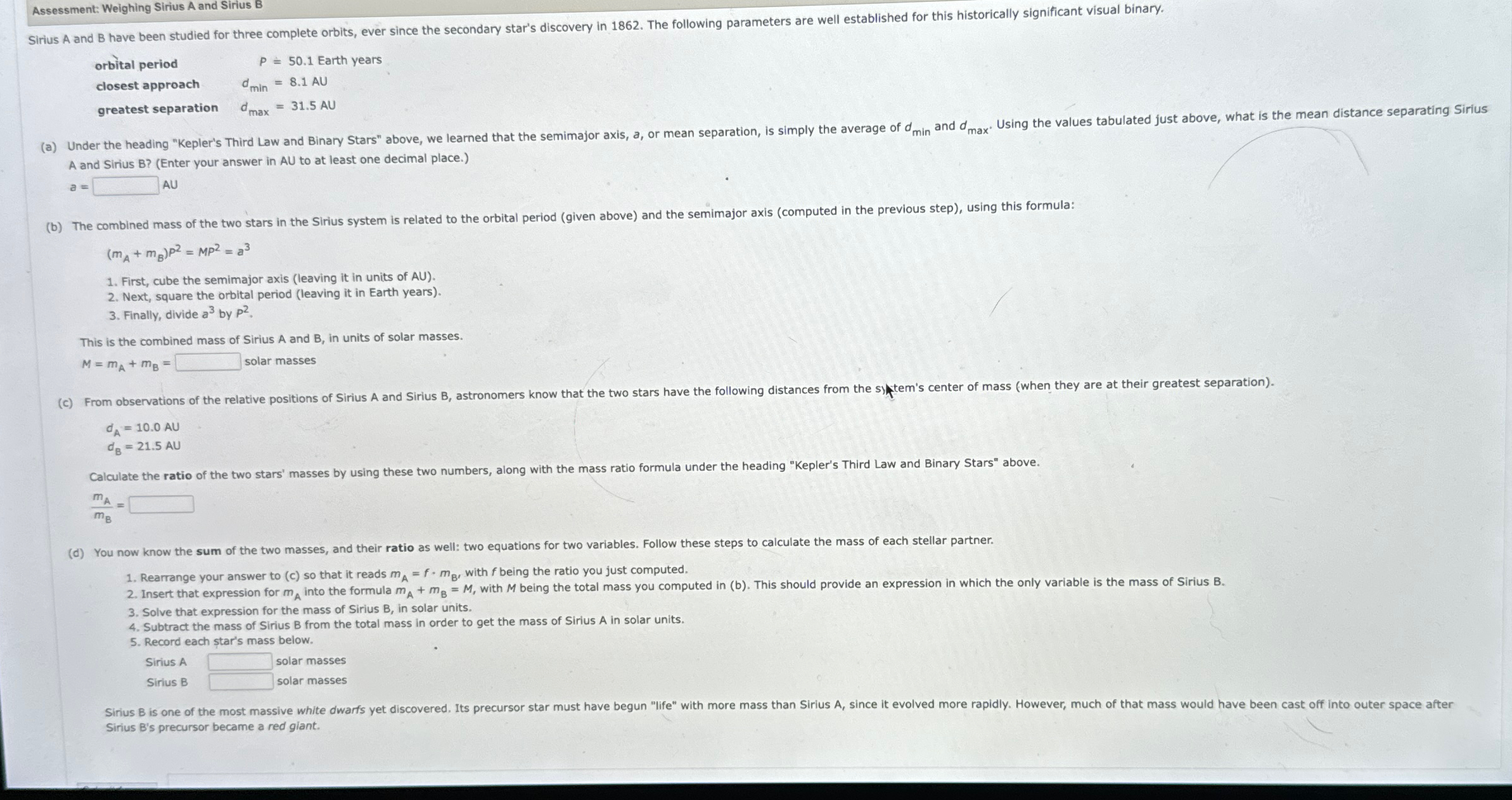 Solved Assessment: Weighing Sirius A and Sirius | Chegg.com