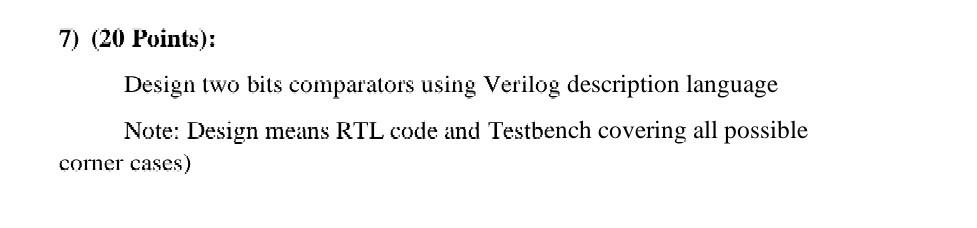 Solved 7) (20 Points): Design two bits comparators using | Chegg.com