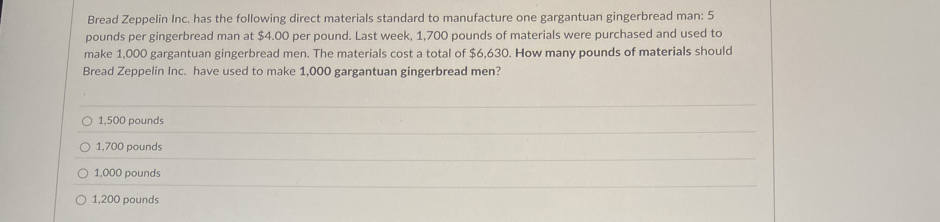 Solved Bread Zeppelin Inc. has the following direct | Chegg.com