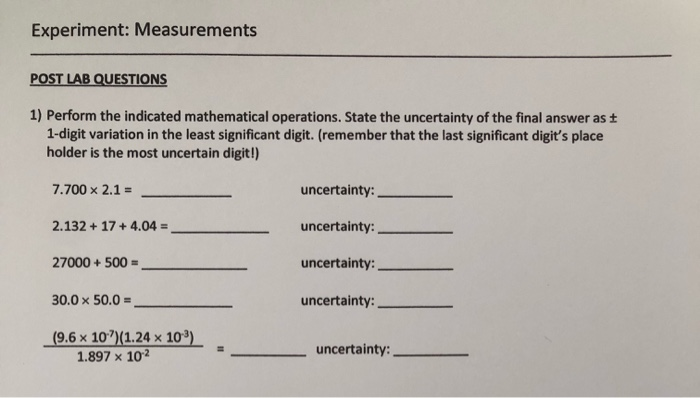 Solved Experiment: Measurements POST LAB QUESTIONS 1) | Chegg.com
