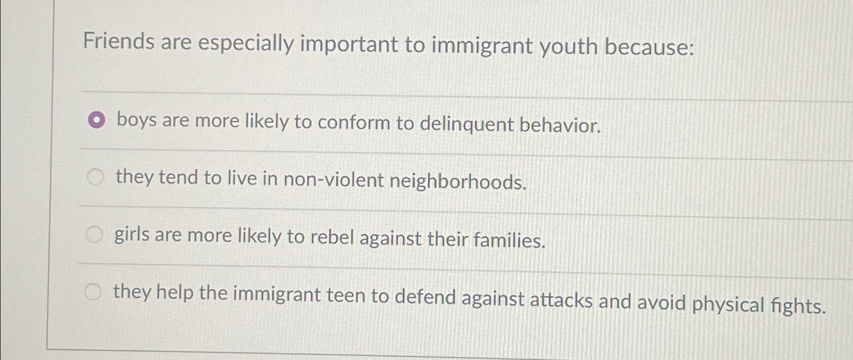 Solved Friends are especially important to immigrant youth | Chegg.com
