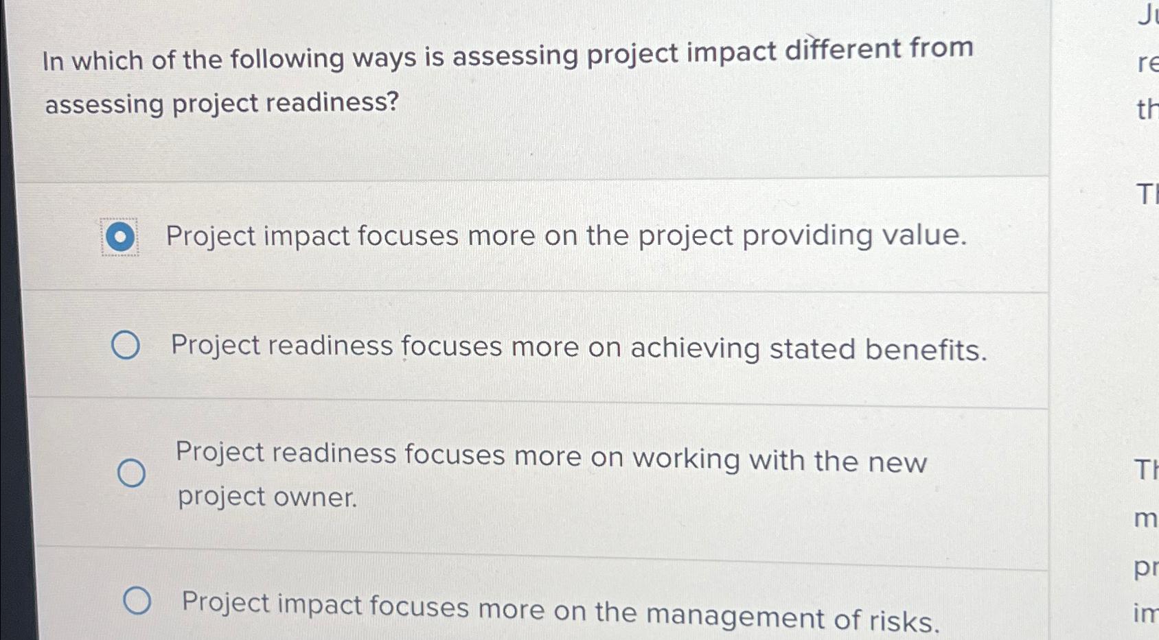 Solved In which of the following ways is assessing project | Chegg.com