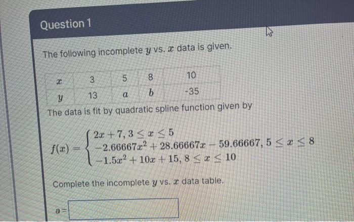 Solved Question 1 का The following incomplete y vs. a data | Chegg.com