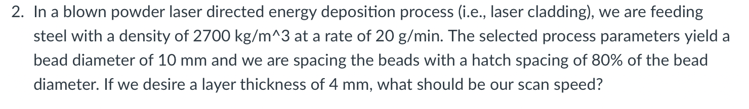 Solved In a blown powder laser directed energy deposition | Chegg.com