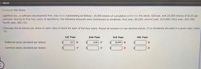 Solved Ebook Dividends Per Share Lightfoot Inc A Software 