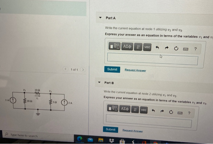 Solved Part A Write The Current Equation At Node 1 Utilizing 0189