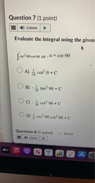 [solved] Evaluate The Integral Using The Given [ Int Op