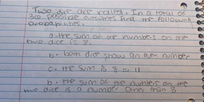 Solved Two dire are nolled. In a total of 30 possible | Chegg.com