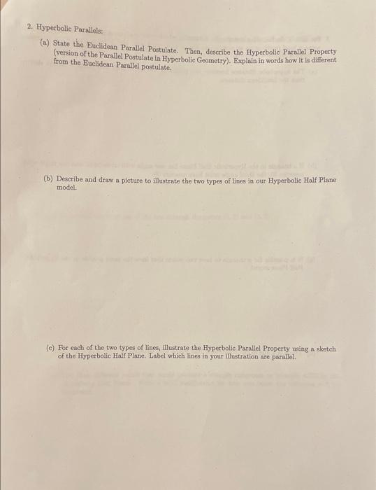 Solved Hyperbolic Paralleis: (a) State the Euclidean | Chegg.com