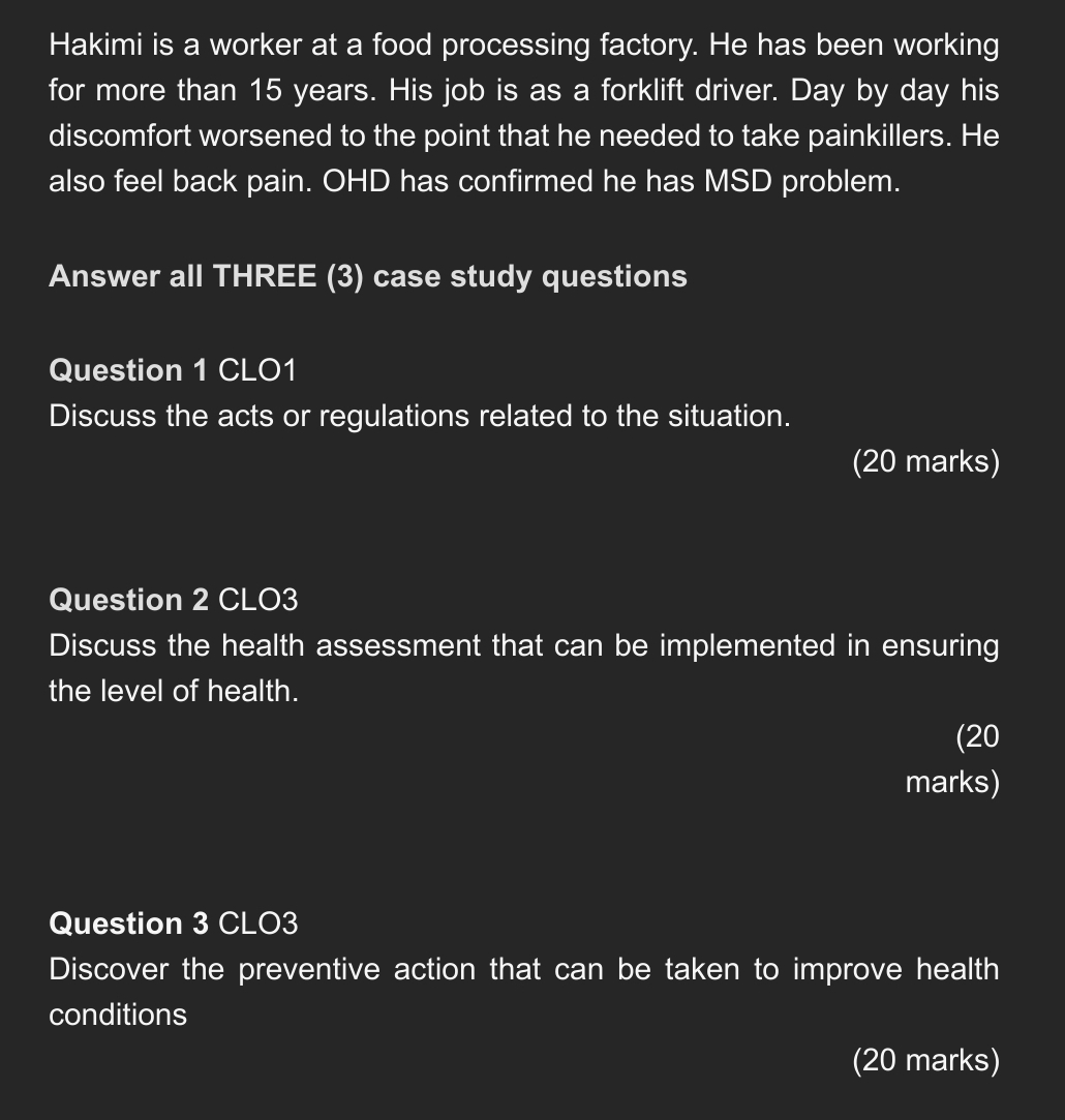 Solved Hakimi is a worker at a food processing factory. He | Chegg.com