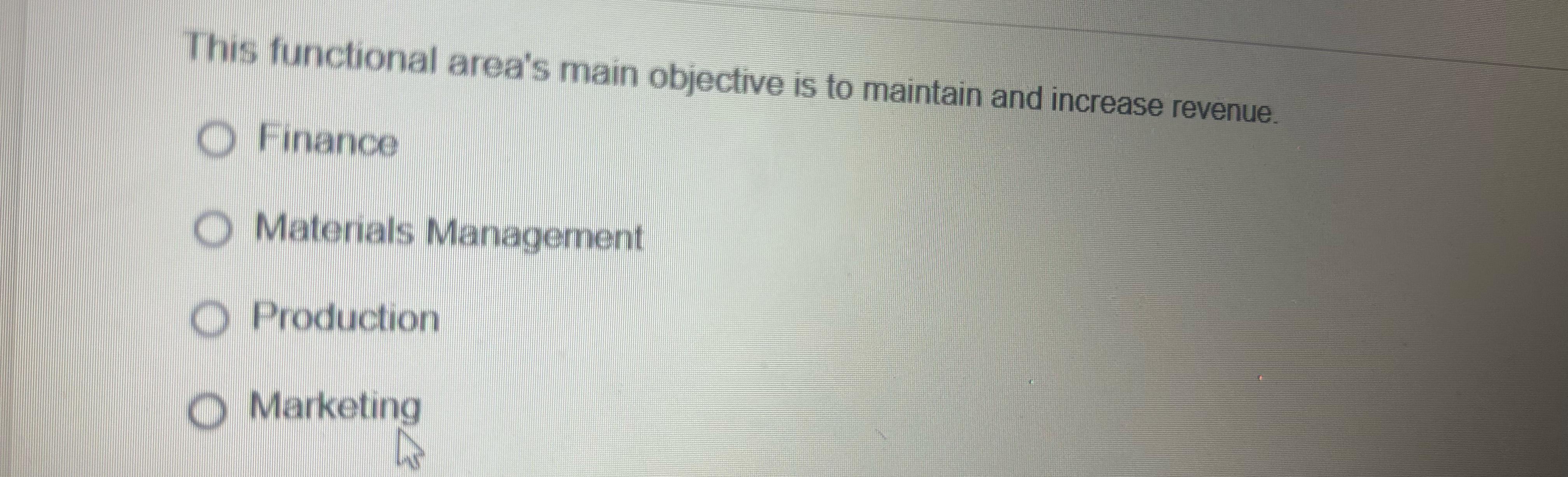 Solved This functional area's main objective is to maintain | Chegg.com