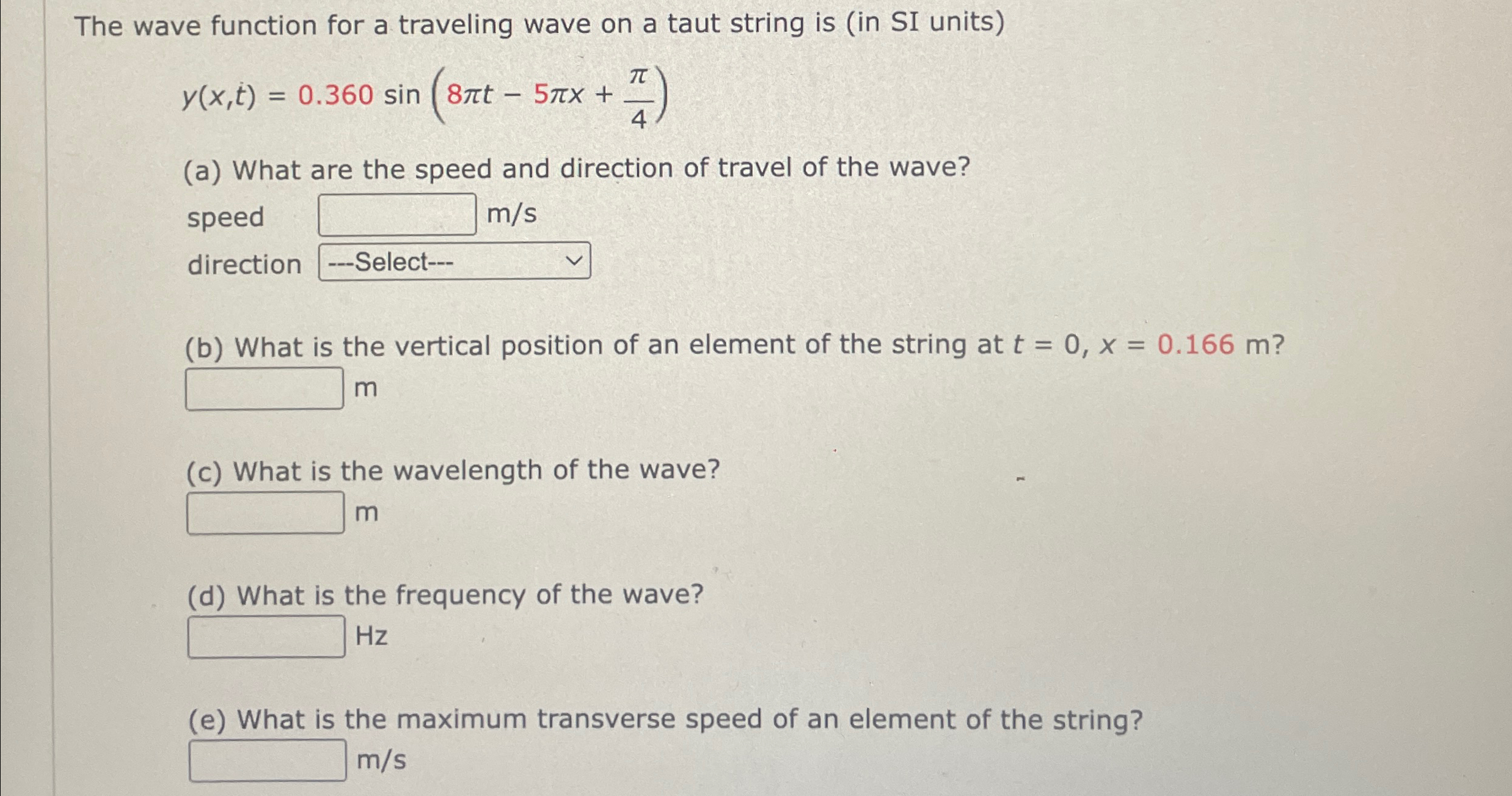 Solved The wave function for a traveling wave on a taut | Chegg.com