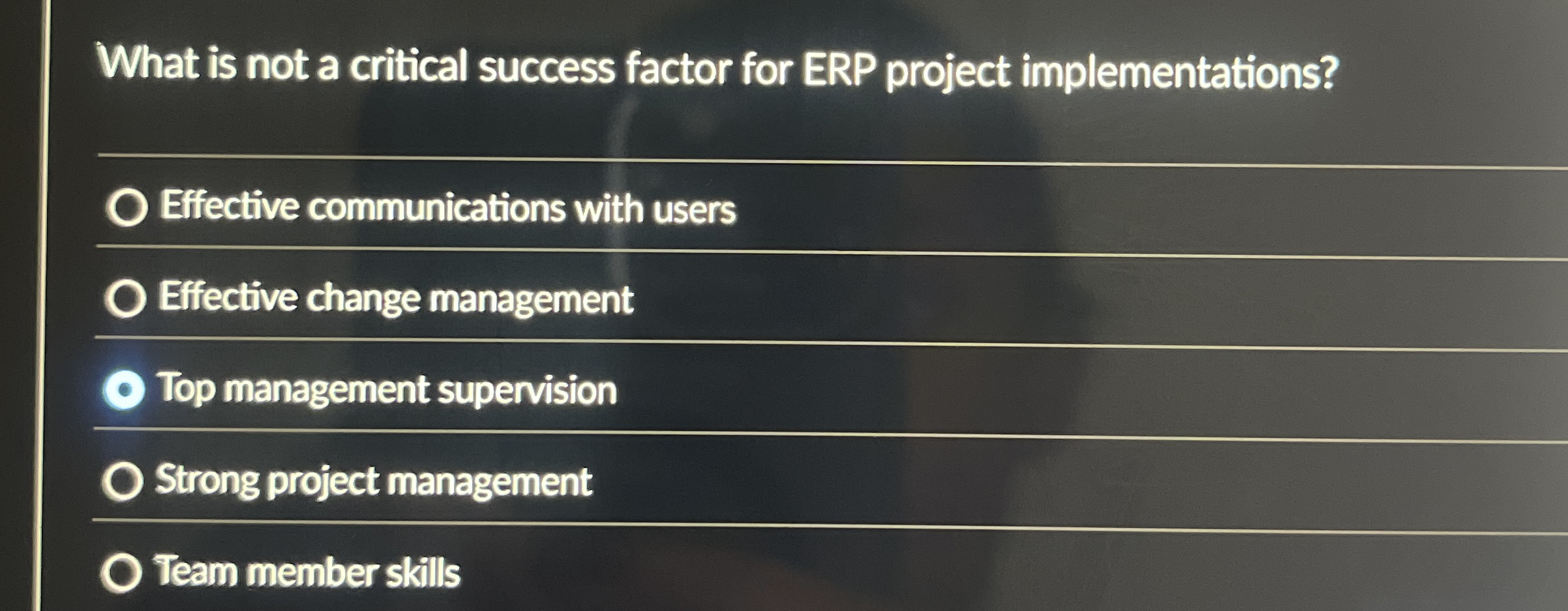 Solved What is not a critical success factor for ERP project | Chegg.com