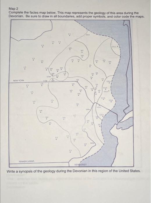 Solved Map 2 Complete the facies map below. This map | Chegg.com