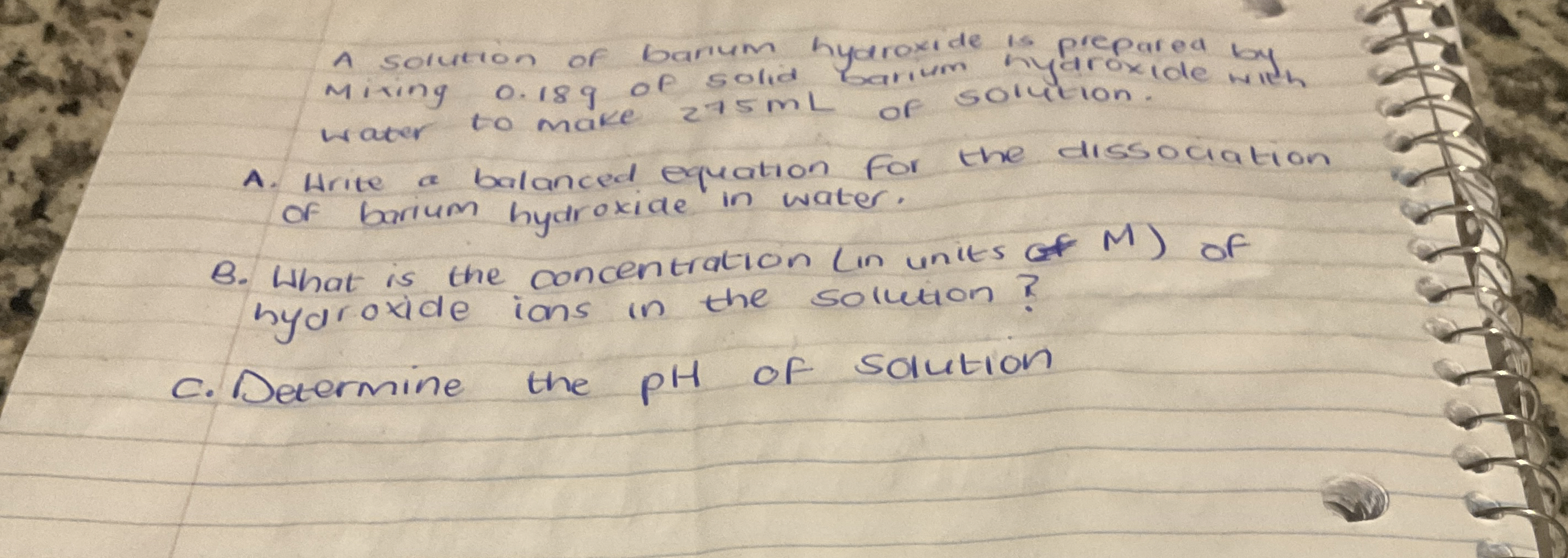 Solved A solution of barium hydroxide is prepared by mixing | Chegg.com