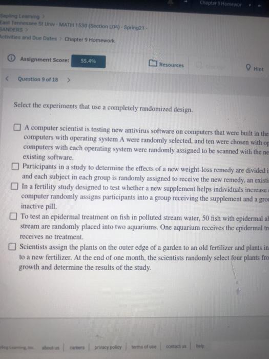 Select the experiments that use a randomized | Chegg.com