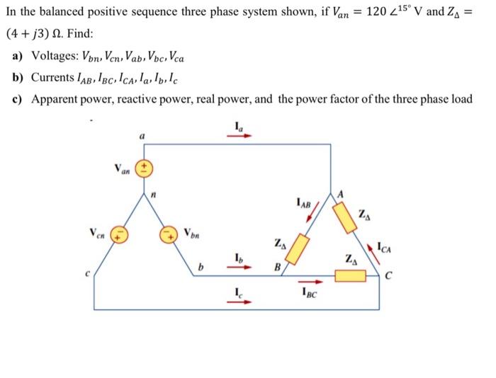 Solved In the balanced positive sequence three phase system | Chegg.com
