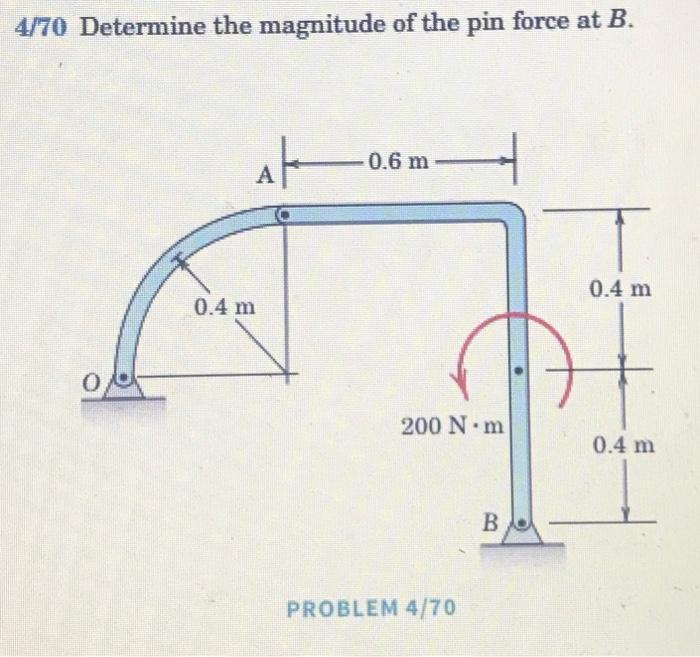 Solved 4/70 Determine the magnitude of the pin force at B. o | Chegg.com