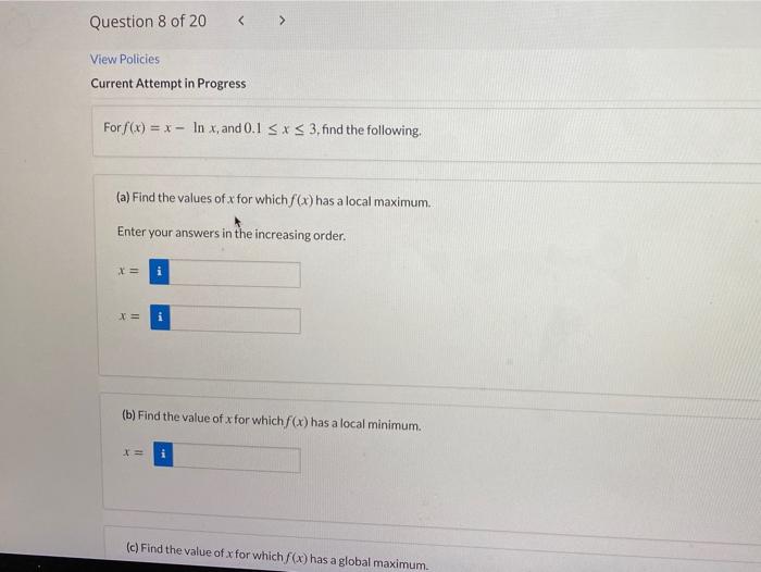 Solved Question 8 of 20 View Policies Current Attempt in | Chegg.com