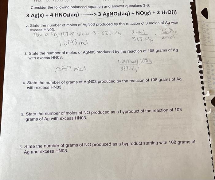 Solved Consider the following balanced equation and answer | Chegg.com