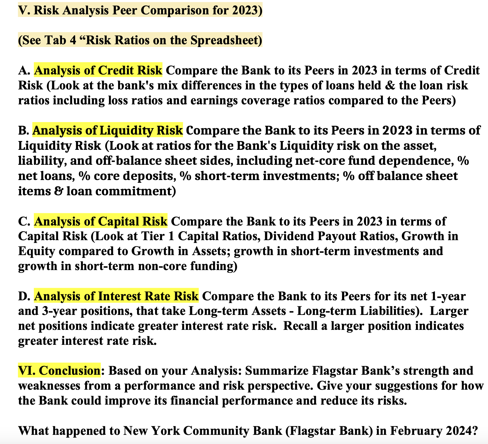 Solved V. ﻿Risk Analysis Peer Comparison for 2023)(See Tab 4 | Chegg.com
