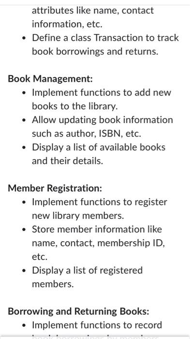 Solved Description: Create a Library Management System that | Chegg.com