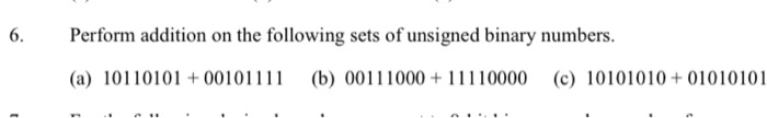 Solved 10101010 01010101 (5) 0000111T +00011100 (9) 11110100 | Chegg.com