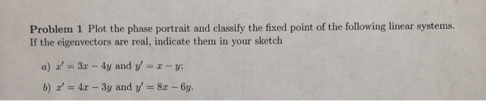 Solved Problem 1 Plot the phase portrait and classify the | Chegg.com