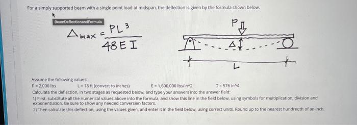 Solved For a simply supported beam with a single point load | Chegg.com