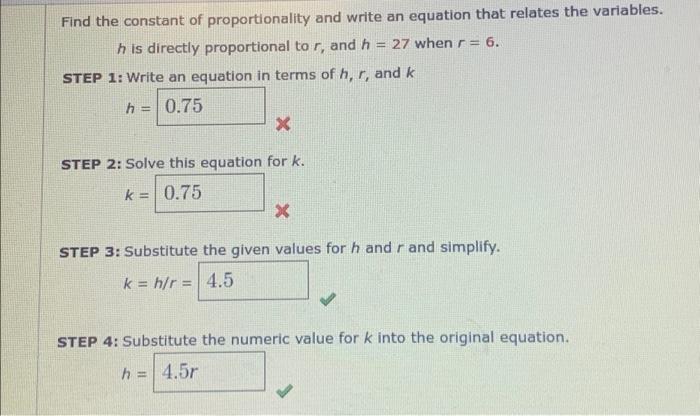 Solved Find the constant of proportionality and write an | Chegg.com