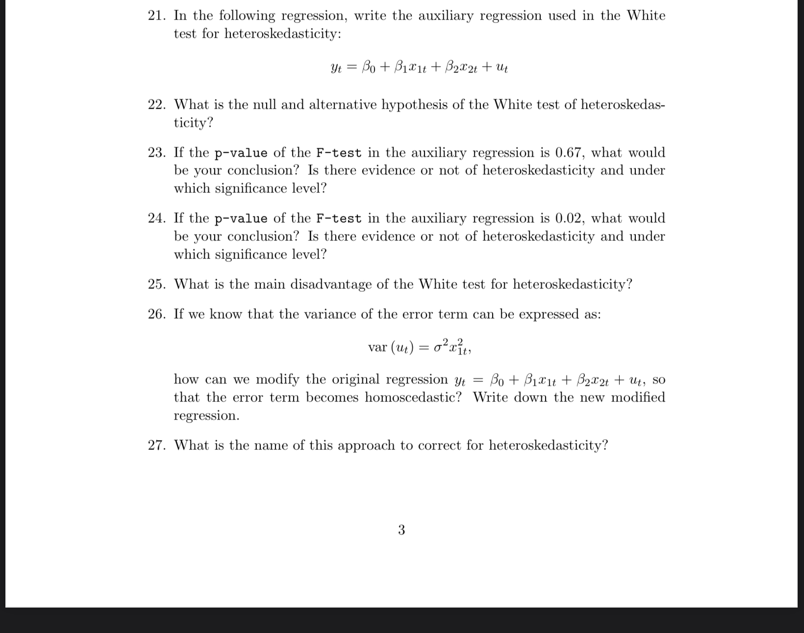 Solved In the following regression, write the auxiliary | Chegg.com