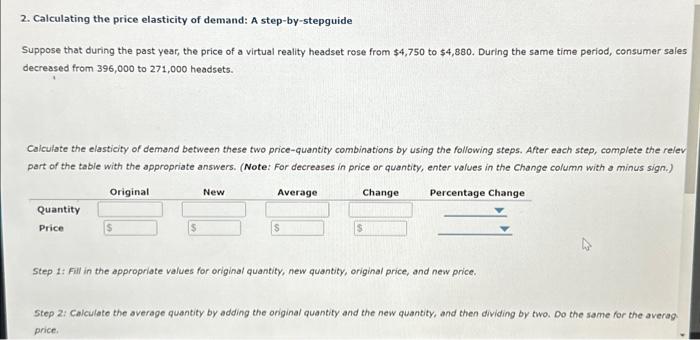 Solved 2. Calculating the price elasticity of demand: A | Chegg.com