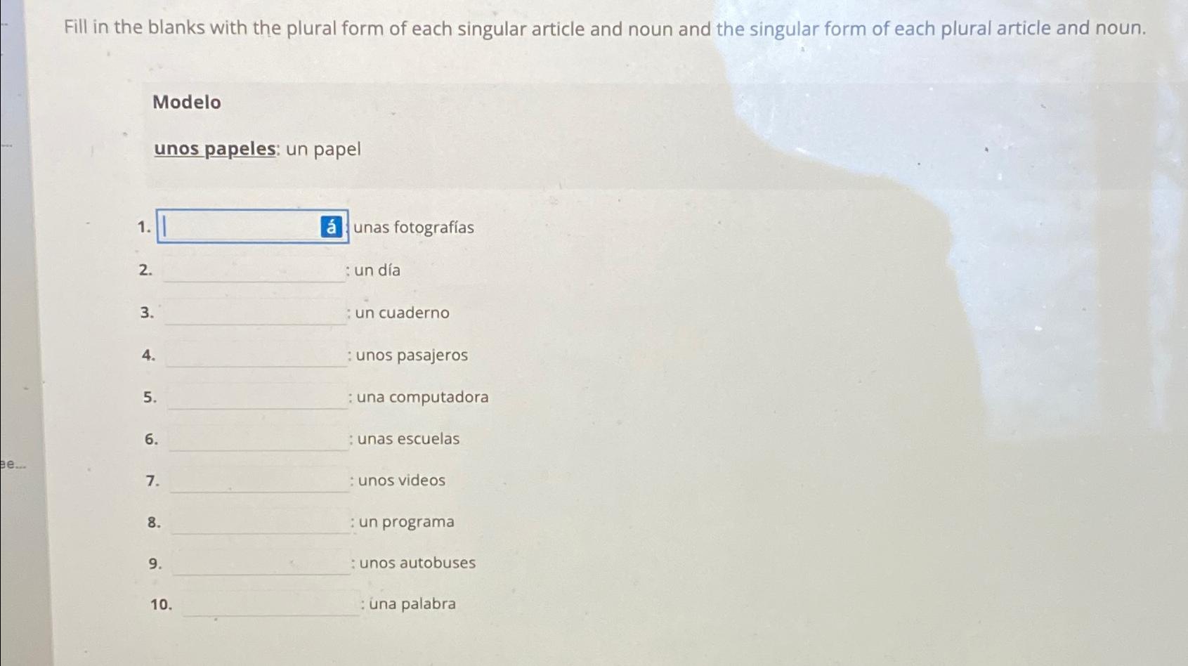 Solved Fill in the blanks with the plural form of each | Chegg.com