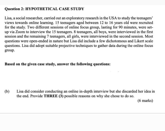 Solved Question 2: HYPOTHETICAL CASE STUDY Lisa, a social | Chegg.com