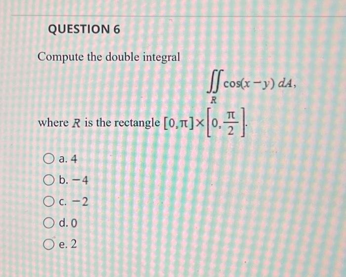 Solved Compute the double integral ∬Rcos(x−y)dA, where R is | Chegg.com