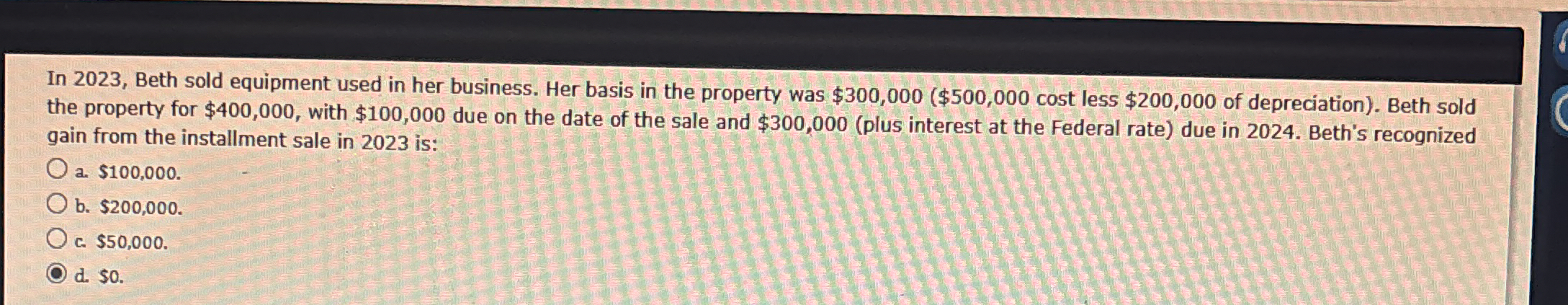 In 2023, ﻿Beth sold equipment used in her business. | Chegg.com