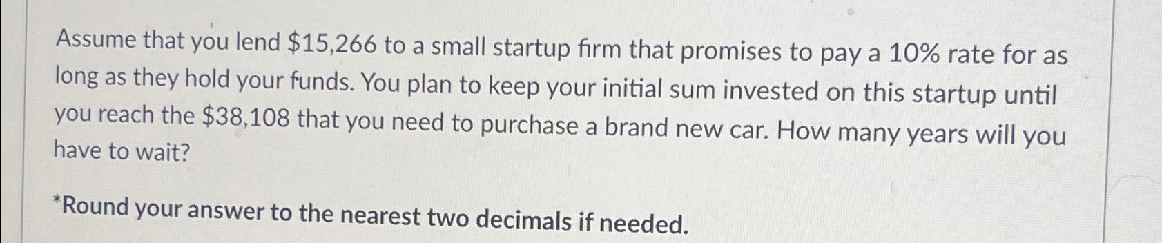 Solved Assume that you lend $15,266 ﻿to a small startup firm | Chegg.com